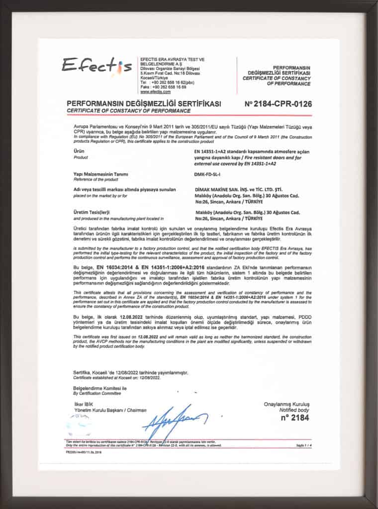 Fire Rated Steel Door Certificates | Dimak Fire Doors